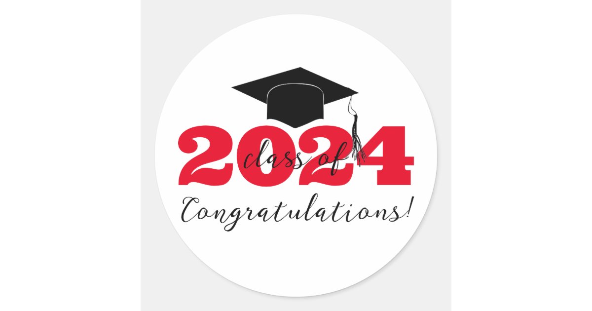 Congratulations Graduation Hat Red Black White Classic Round Sticker ...