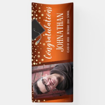 Congratulations Graduation Orange Confetti Photo Banner | Zazzle