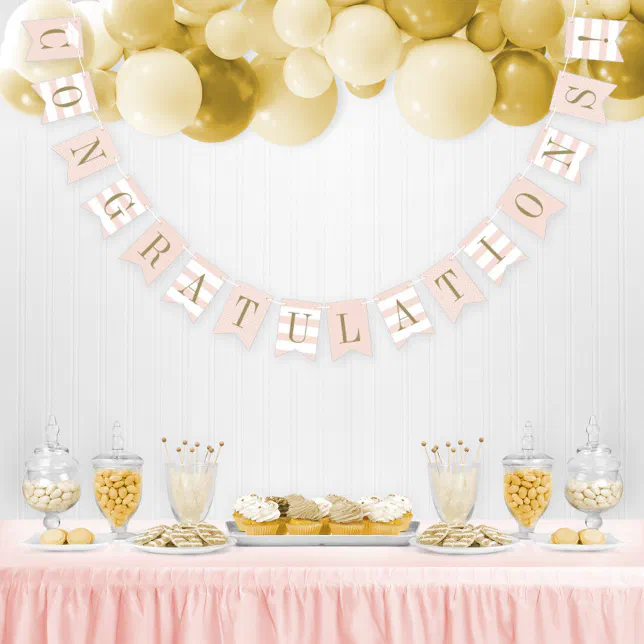 Congratulations Graduation Party Blush Pink Gold Bunting Flags | Zazzle