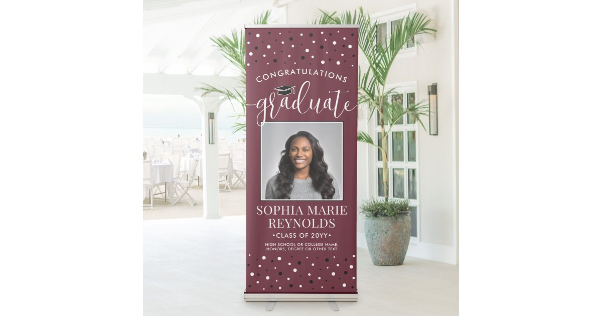 Congratulations Graduation Photo Maroon and White Retractable Banner ...