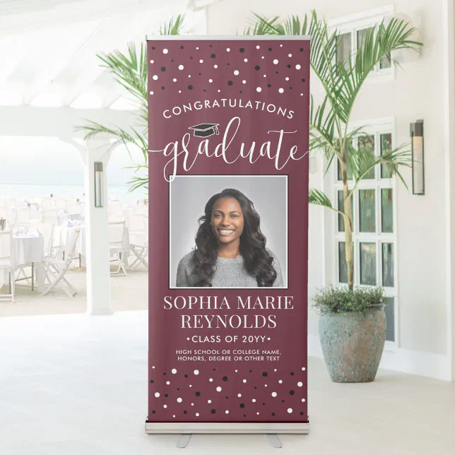 Congratulations Graduation Photo Maroon and White Retractable Banner ...