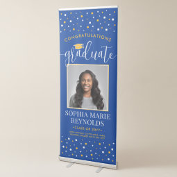 Congratulations Graduation Photo Royal Blue & Gold Retractable Banner ...