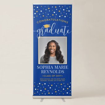 Congratulations Graduation Photo Royal Blue & Gold Retractable Banner ...