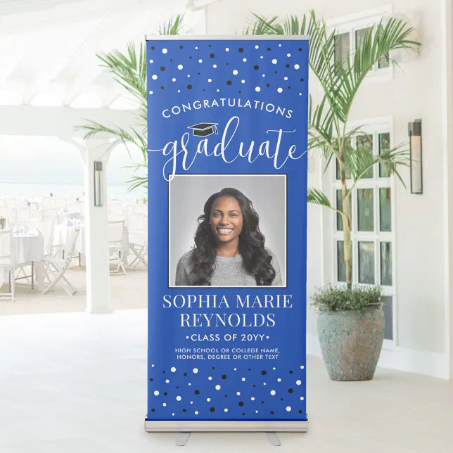 Congratulations Graduation Photo Royal Blue White Retractable Banner ...