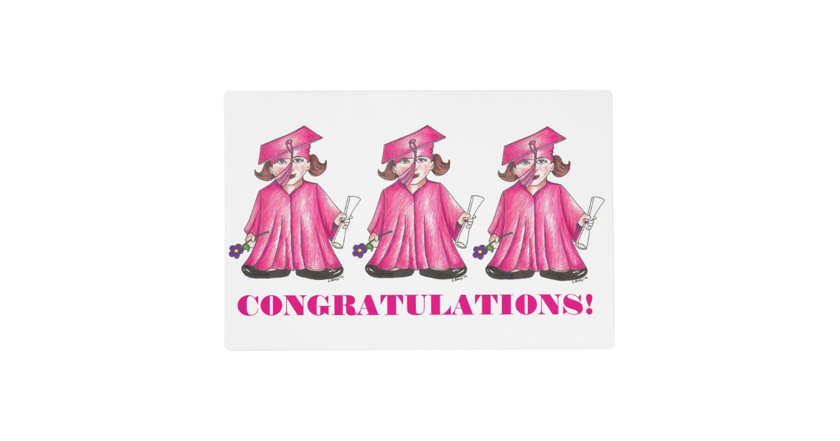 Congratulations Graduation Pink Graduate Cap Gown Placemat | Zazzle