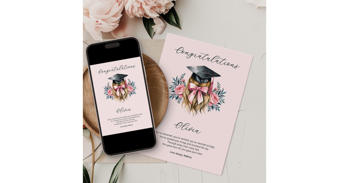 Congratulations Graduation Poem Feminine Grad Cap Card | Zazzle