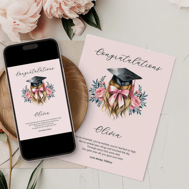 Congratulations Graduation Poem Feminine Grad Cap Card | Zazzle
