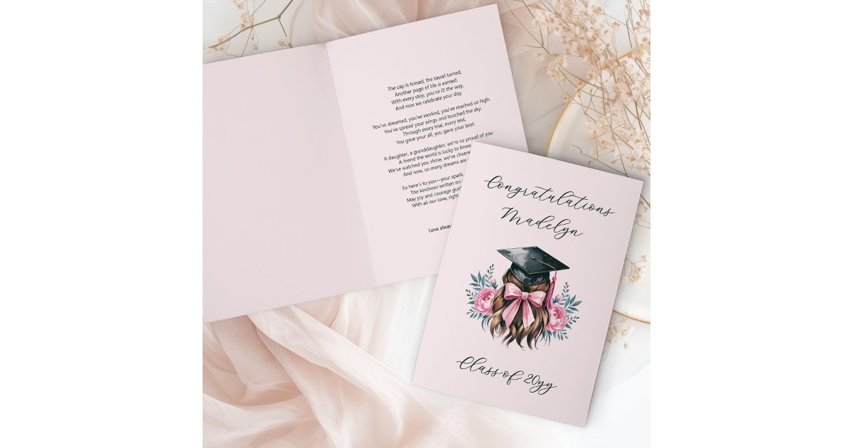 Congratulations Graduation Poem Feminine Grad Cap Card | Zazzle