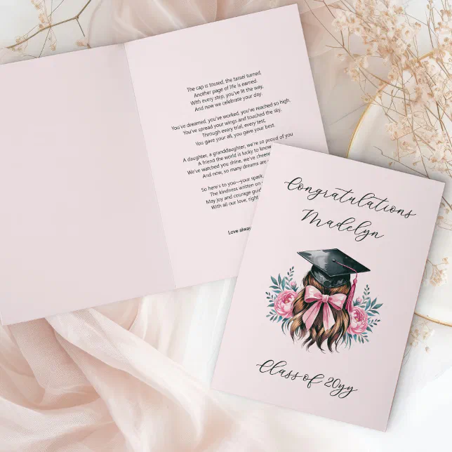 Congratulations Graduation Poem Feminine Grad Cap Card | Zazzle