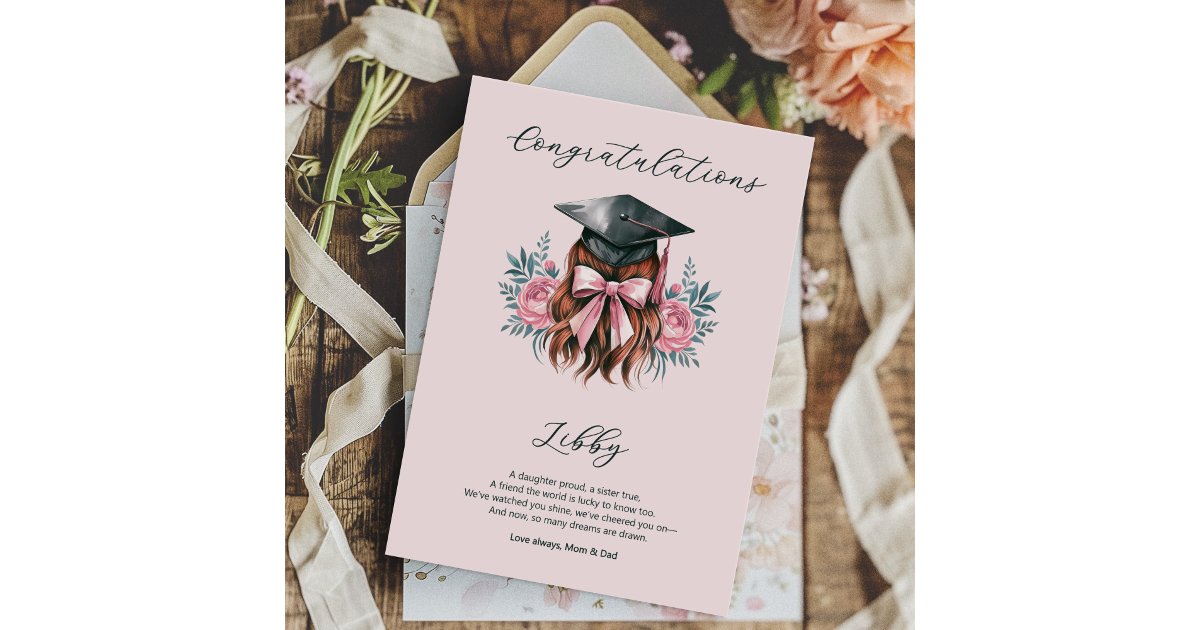Congratulations Graduation Poem Girl Grad Cap Card | Zazzle