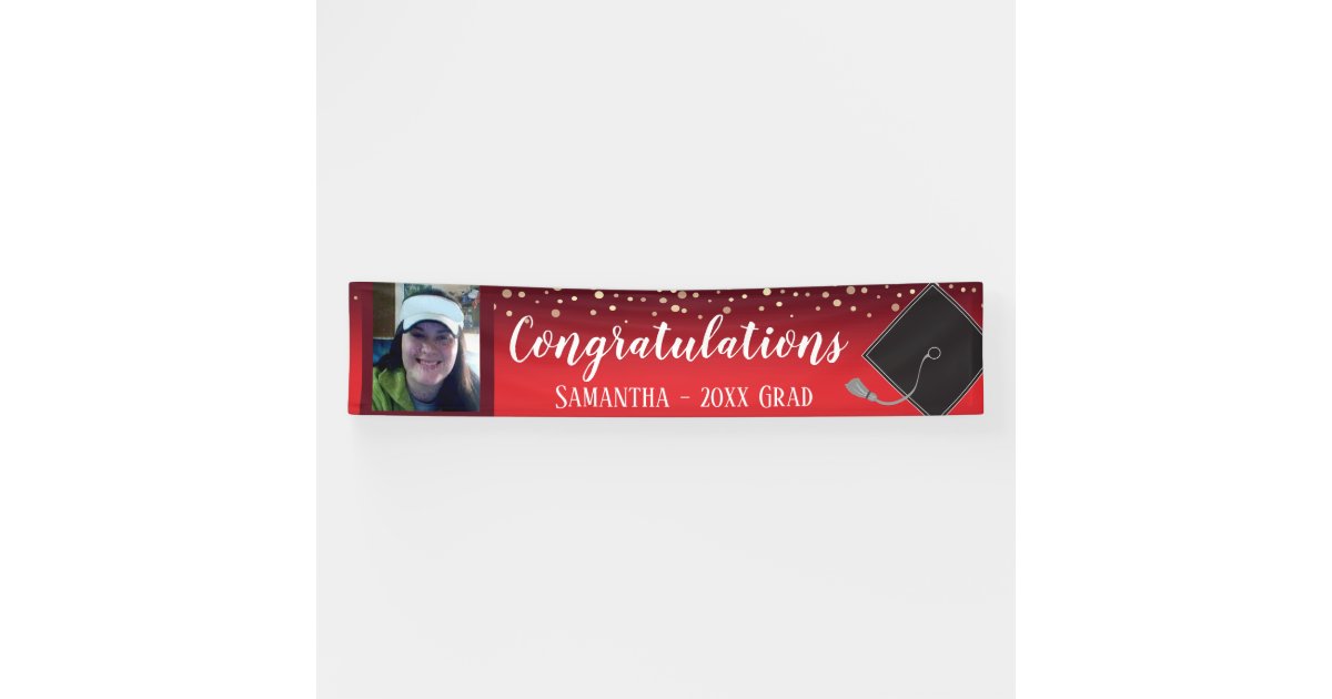 Congratulations Graduation Red with Confetti Photo Banner | Zazzle