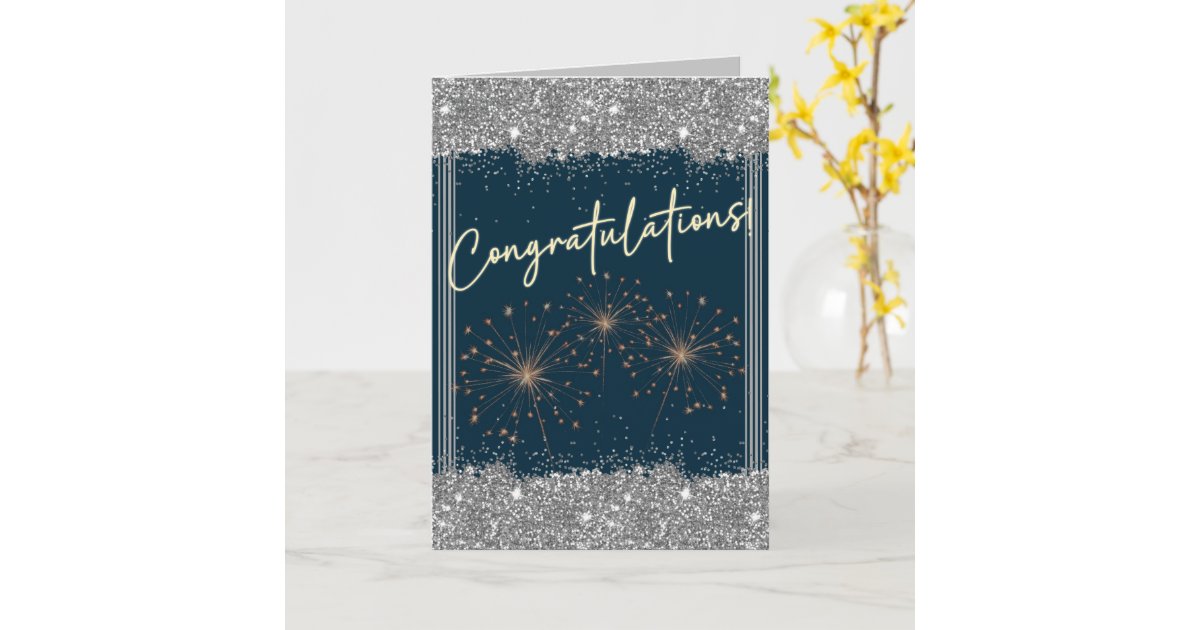 Congratulations Graduation Silver Teal Sparkle Card | Zazzle