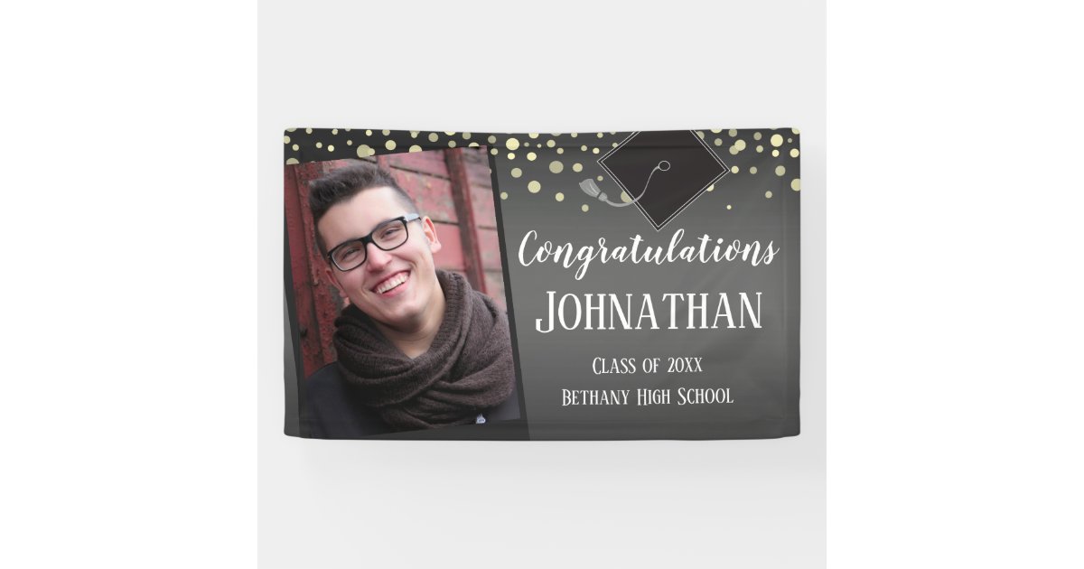 Congratulations Graduation with Confetti Photo Banner | Zazzle