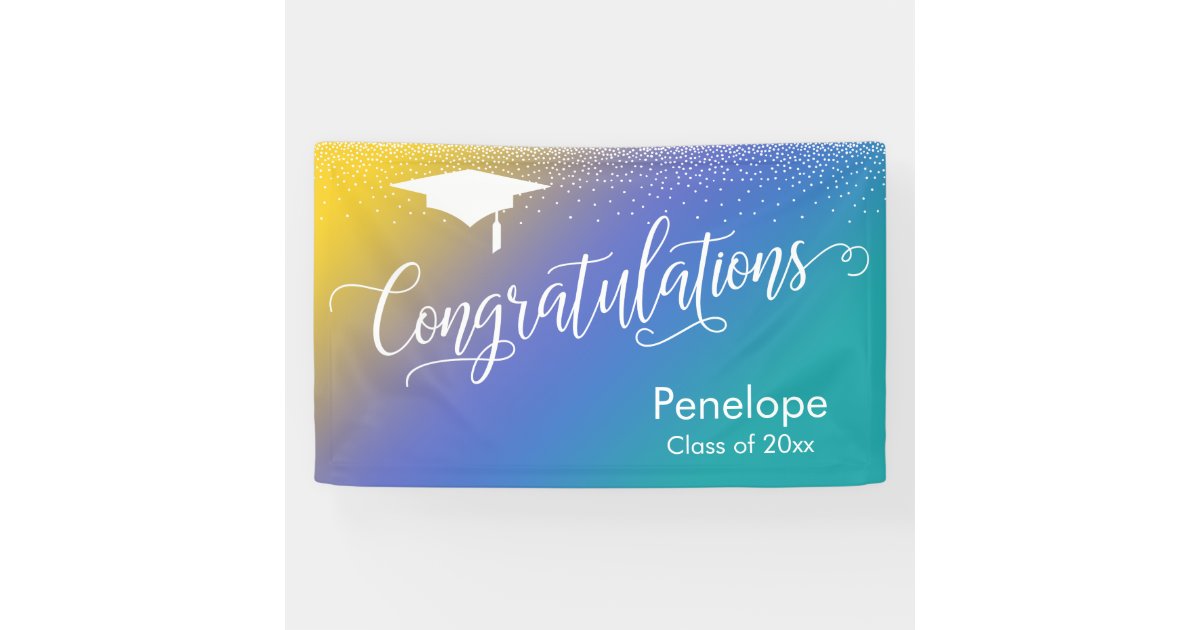 Congratulations Graduation Yellow Blue Teal Ombre Banner | Zazzle