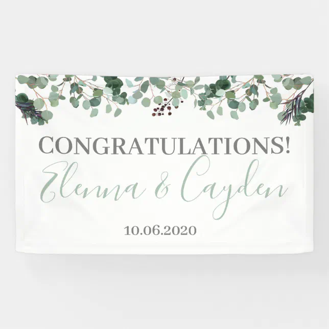 Congratulations Greenery Banner Wedding Decoration | Zazzle