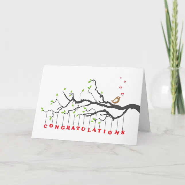 Congratulations greeting card with bird on a tree | Zazzle