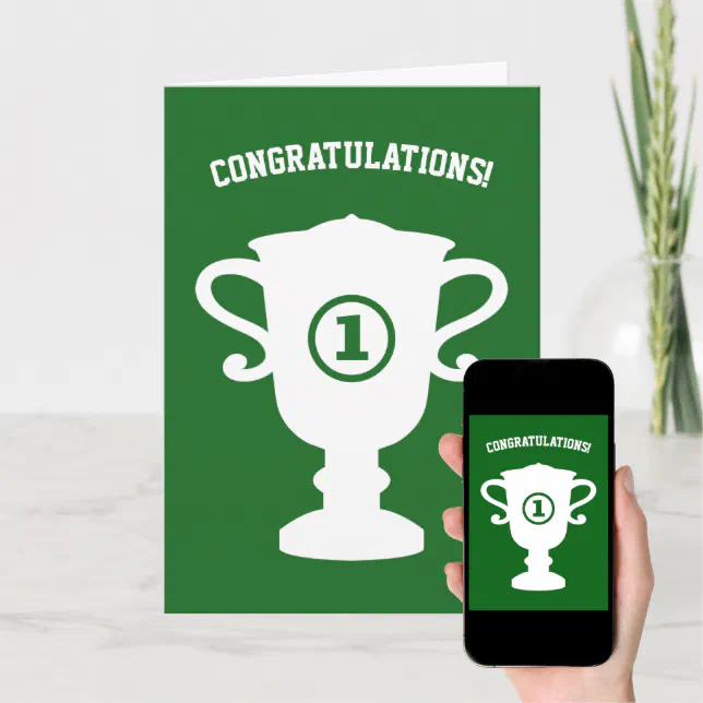 Congratulations greeting card with sports trophy | Zazzle