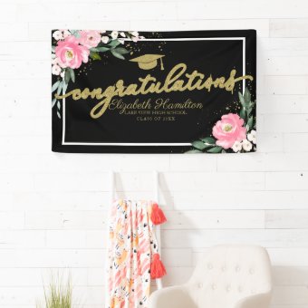 Congratulations Hot Pink Floral Graduation Party Banner | Zazzle