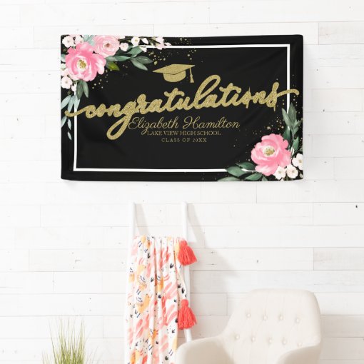 Congratulations Hot Pink Floral Graduation Party Banner | Zazzle