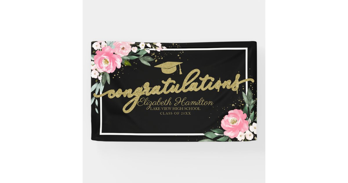 Congratulations Hot Pink Floral Graduation Party Banner | Zazzle