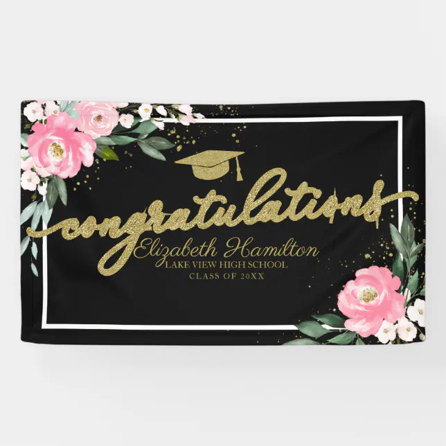 Congratulations Hot Pink Floral Graduation Party Banner | Zazzle