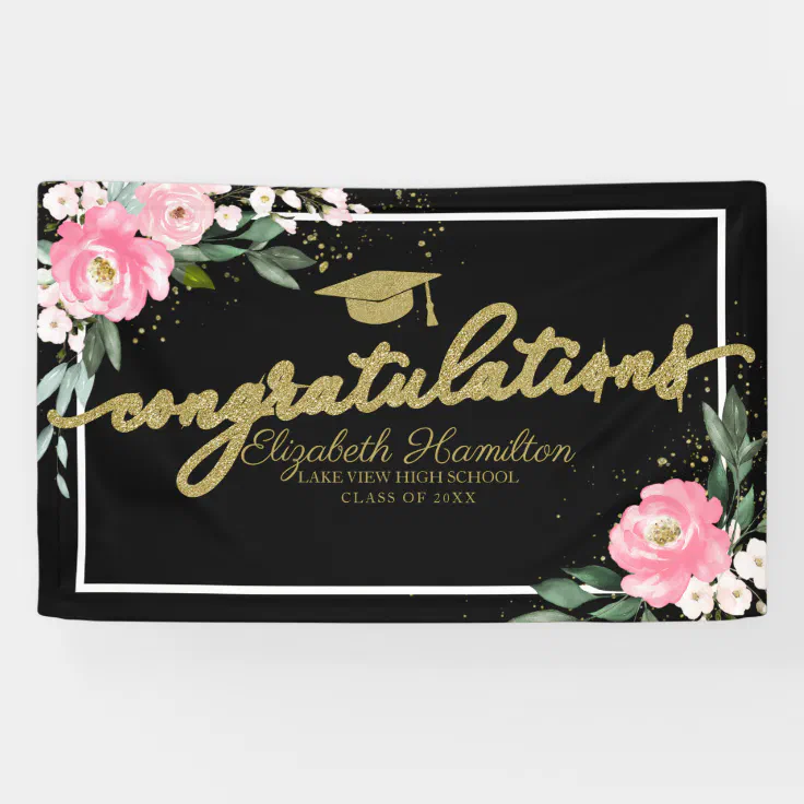 Congratulations Hot Pink Floral Graduation Party Banner | Zazzle