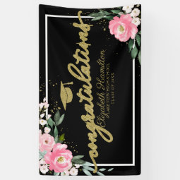 Congratulations Hot Pink Floral Graduation Party Banner | Zazzle