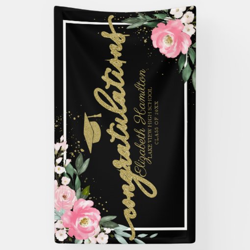 Congratulations Hot Pink Floral Graduation Party Banner | Zazzle