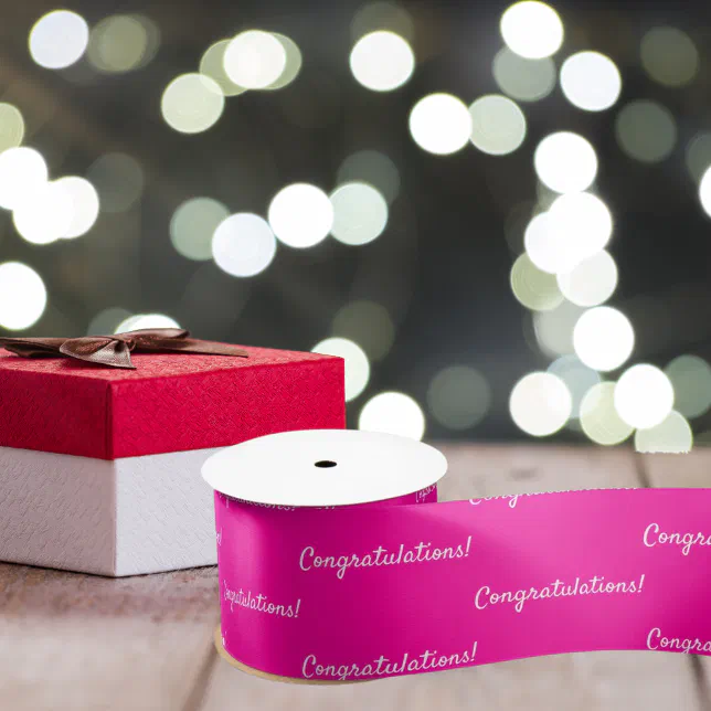 Congratulations hot pink white satin ribbon | Zazzle