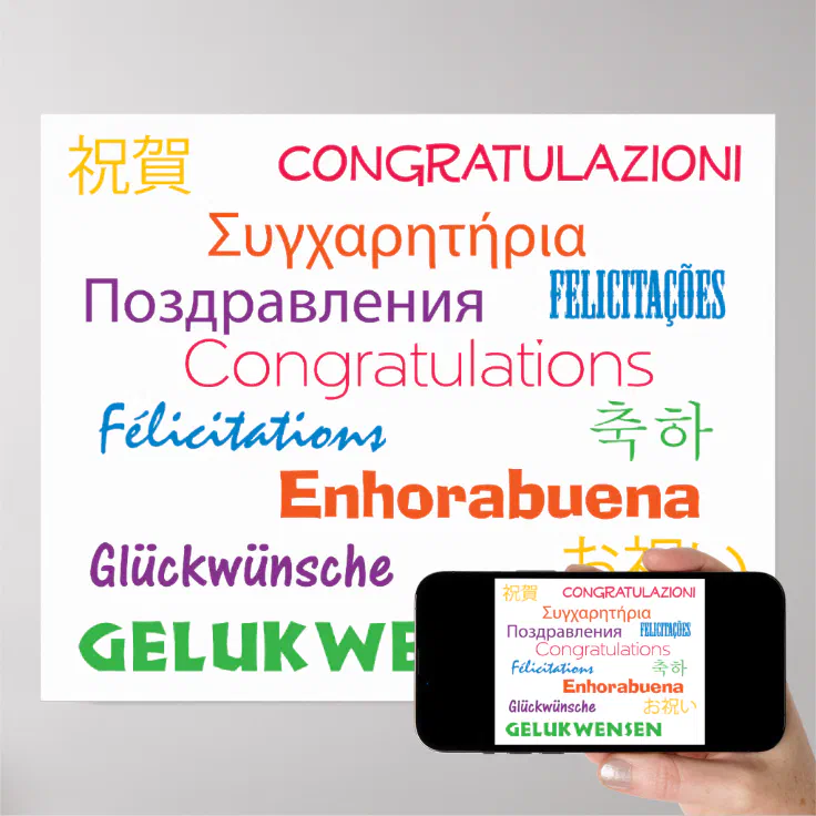 Congratulations in Many Languages Colorful Poster | Zazzle