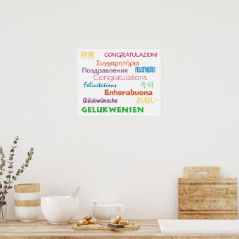 Congratulations in Many Languages Colorful Poster | Zazzle