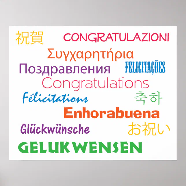 Congratulations in Many Languages Colorful Poster | Zazzle