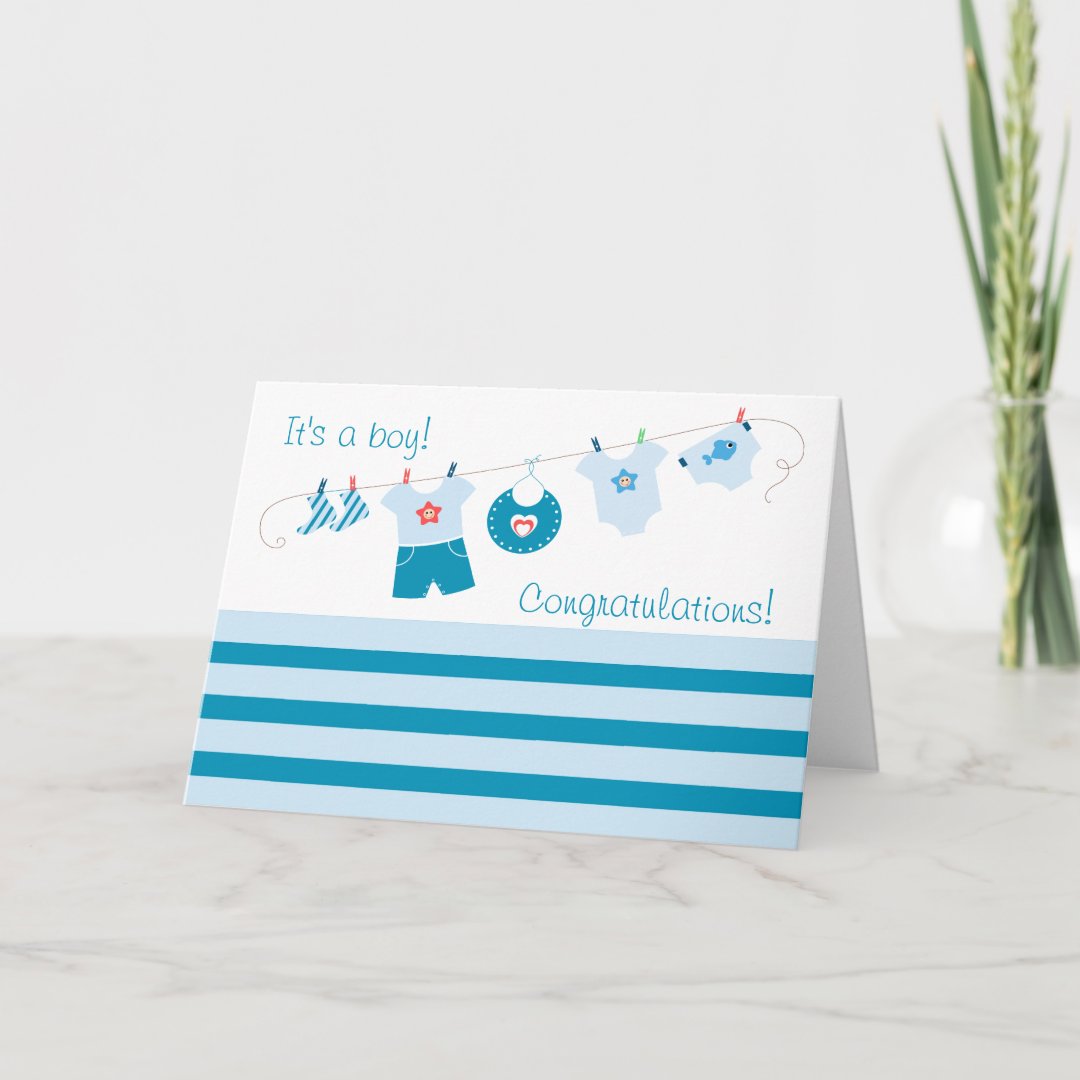 Congratulations Its a Boy Blue Clothes Card | Zazzle