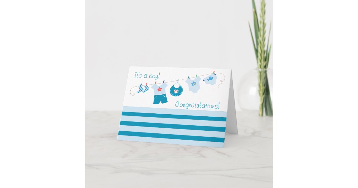 Congratulations Its a Boy Blue Clothes Card | Zazzle
