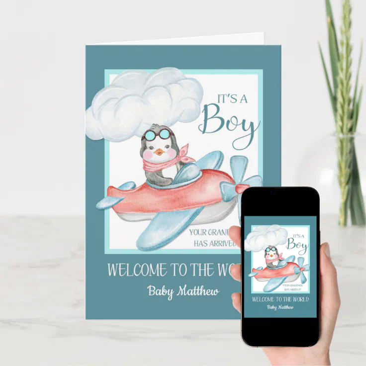 Congratulations It's a Boy Grandson Custom Name Card | Zazzle