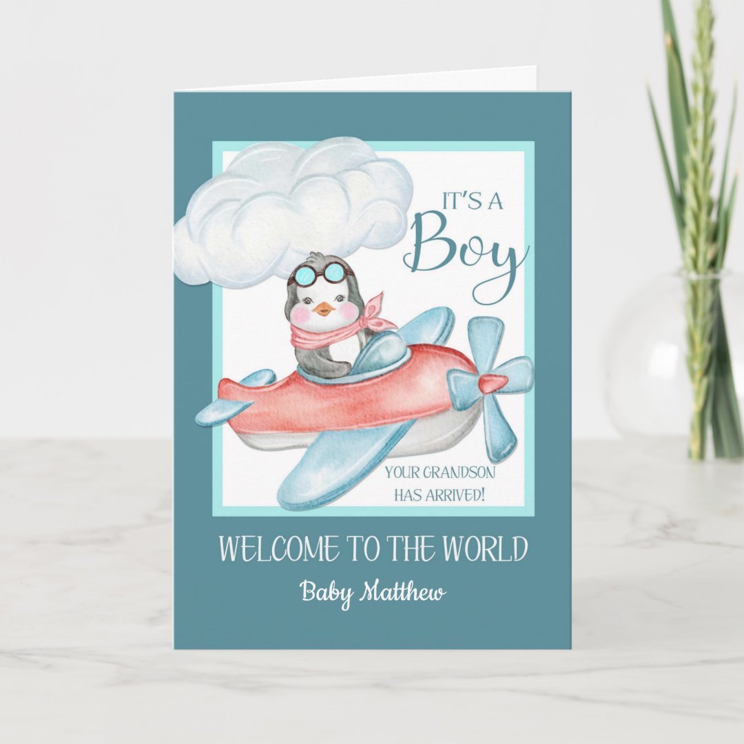Congratulations It's a Boy Grandson Custom Name Card | Zazzle