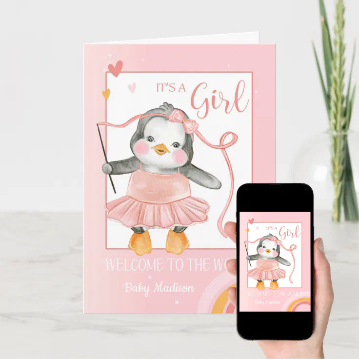 Congratulations It's a Girl Custom Name Card | Zazzle