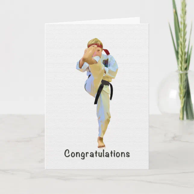 Congratulations, Karate Kicking Black Belt Card | Zazzle