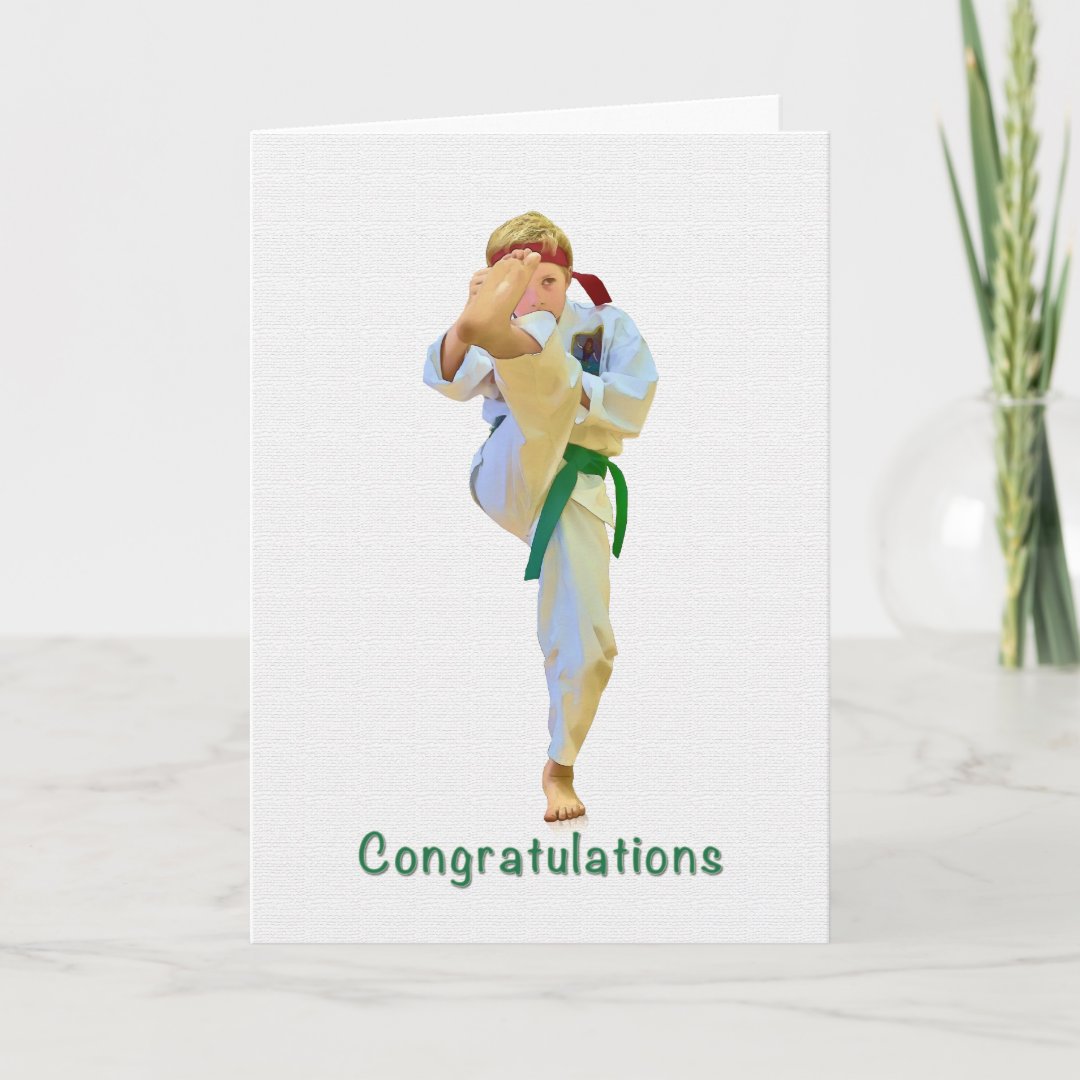 Congratulations, Karate Kicking Green Belt Card | Zazzle