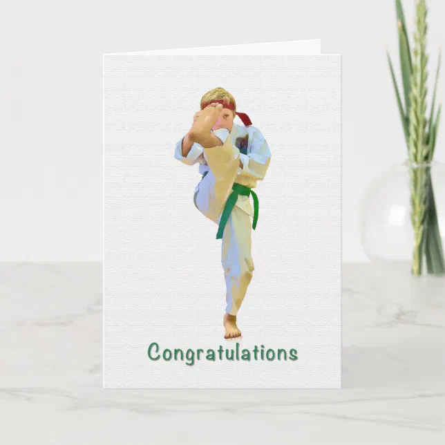 Congratulations, Karate Kicking Green Belt Card | Zazzle