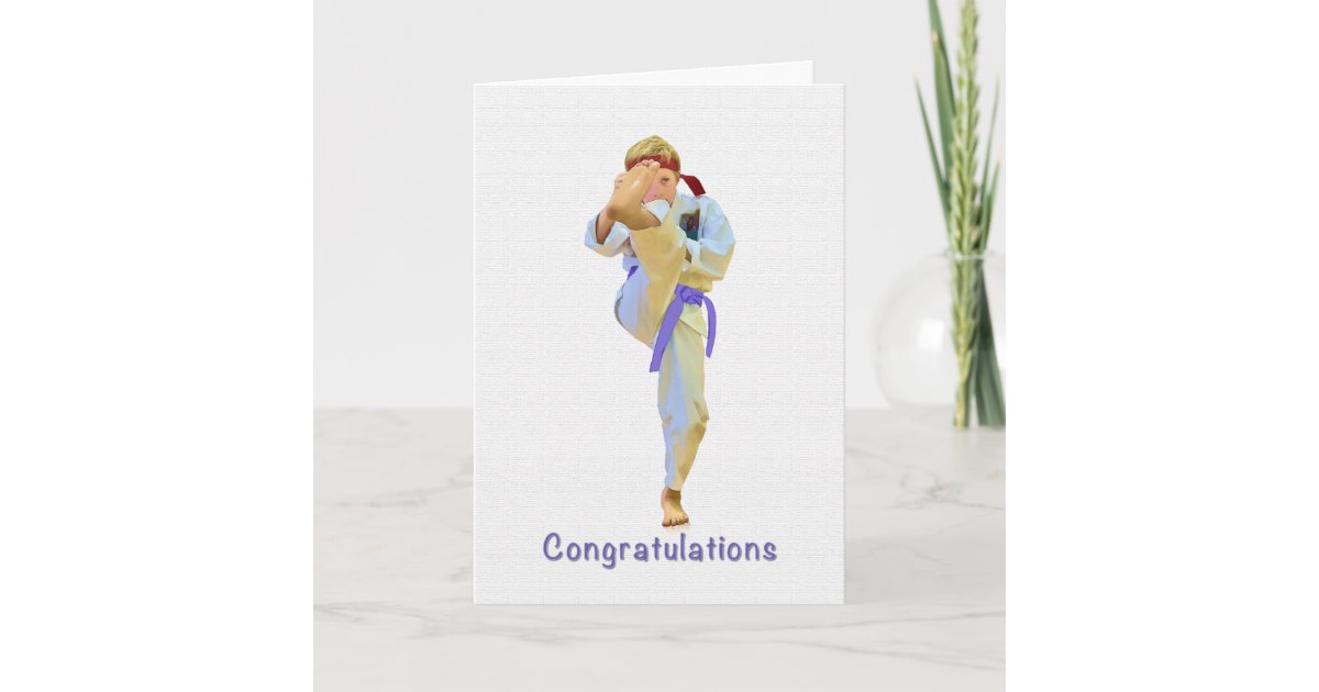 Congratulations, Karate Kicking Purple Belt Card | Zazzle