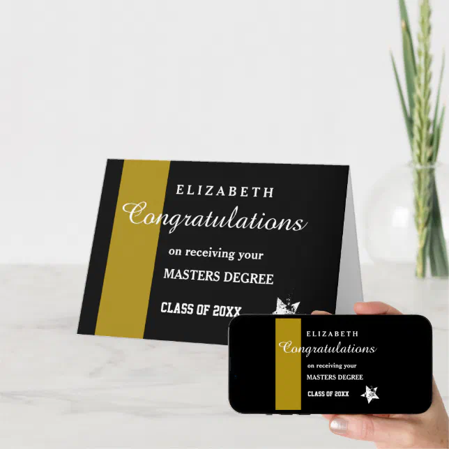 CONGRATULATIONS Masters Degree Gold Stripe A0A2 Card | Zazzle