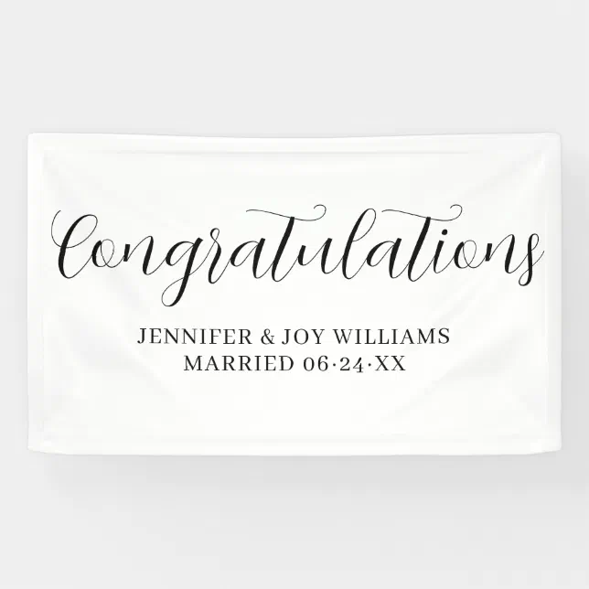 Congratulations Modern Black Script Wedding Banner | Zazzle