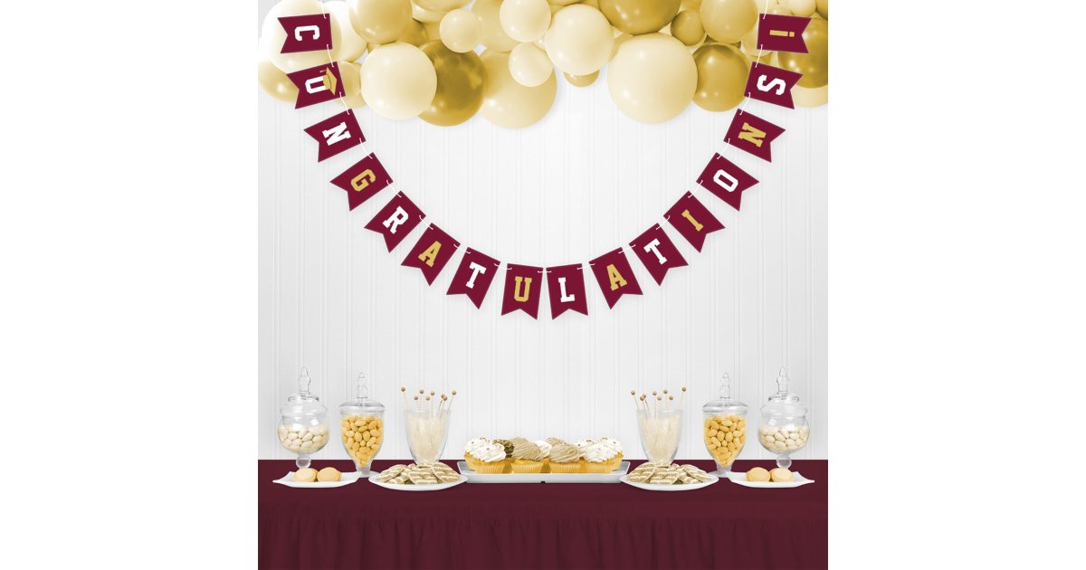 Congratulations Modern Burgundy Gold Graduation Bunting Flags | Zazzle