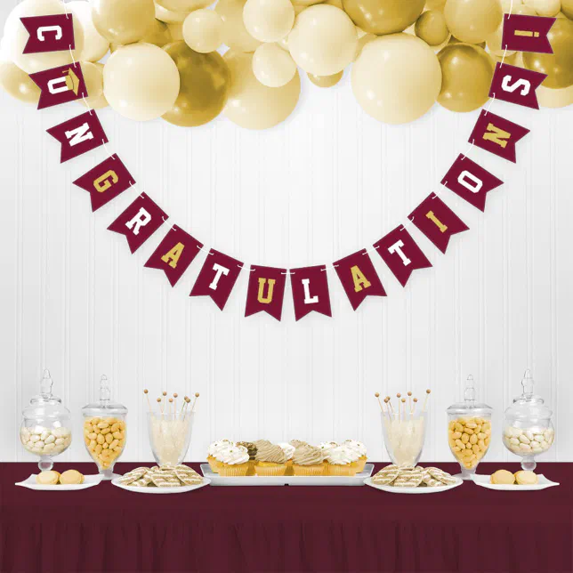 Congratulations Modern Burgundy Gold Graduation Bunting Flags | Zazzle