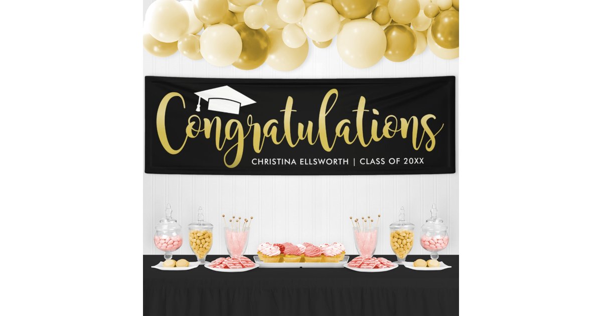 Congratulations Modern Gold Custom Graduation Banner | Zazzle