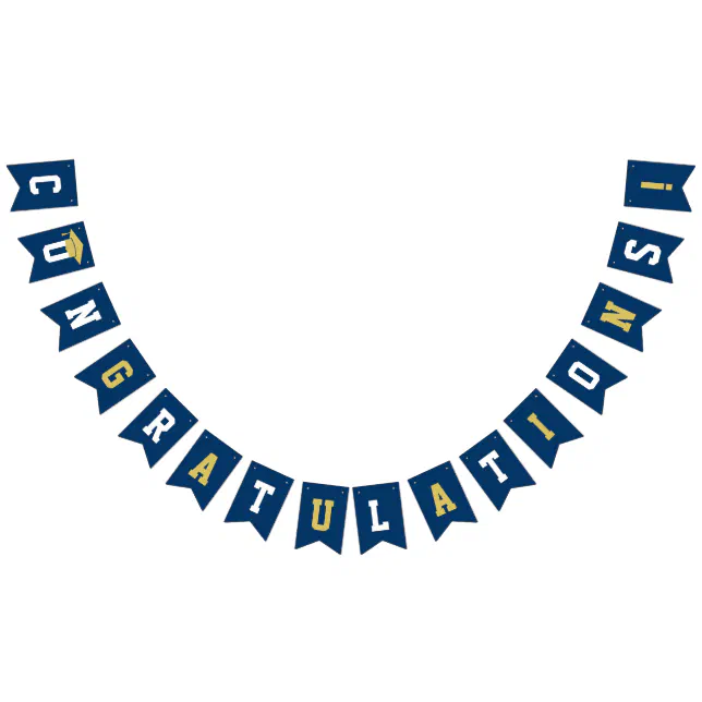 Congratulations Modern Navy and Gold Graduation Bunting Flags | Zazzle