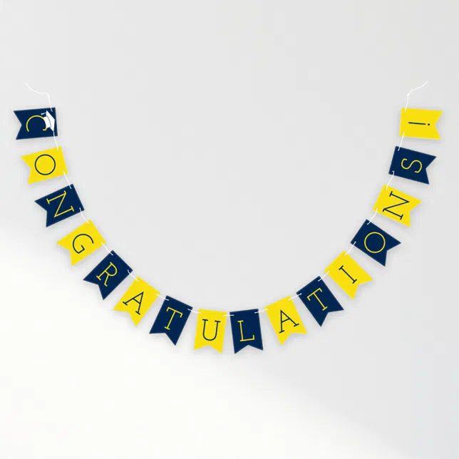 Congratulations Modern Navy Blue Yellow Graduation Bunting Flags | Zazzle
