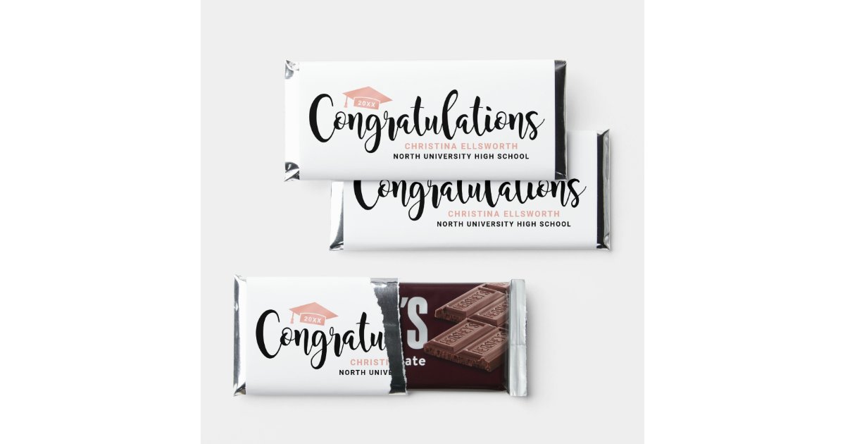 Congratulations Modern Rose Gold Custom Graduation Hershey Bar Favors ...