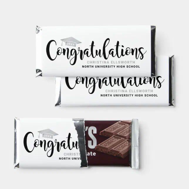Congratulations Modern Silver Custom Graduation Hershey Bar Favors | Zazzle